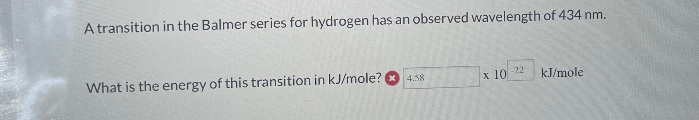 Solved A transition in the Balmer series for hydrogen has an | Chegg.com