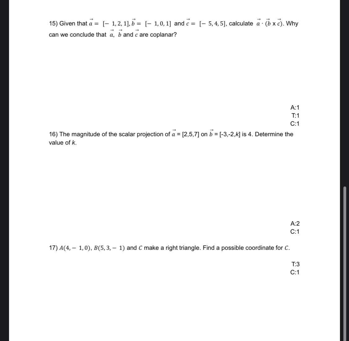 Solved Given that vec(a)=[-1,2,1],vec(b)=[-1,0,1] ﻿and | Chegg.com