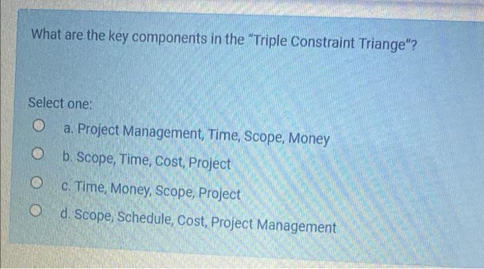 Solved What are the key components in the "Triple Constraint | Chegg.com