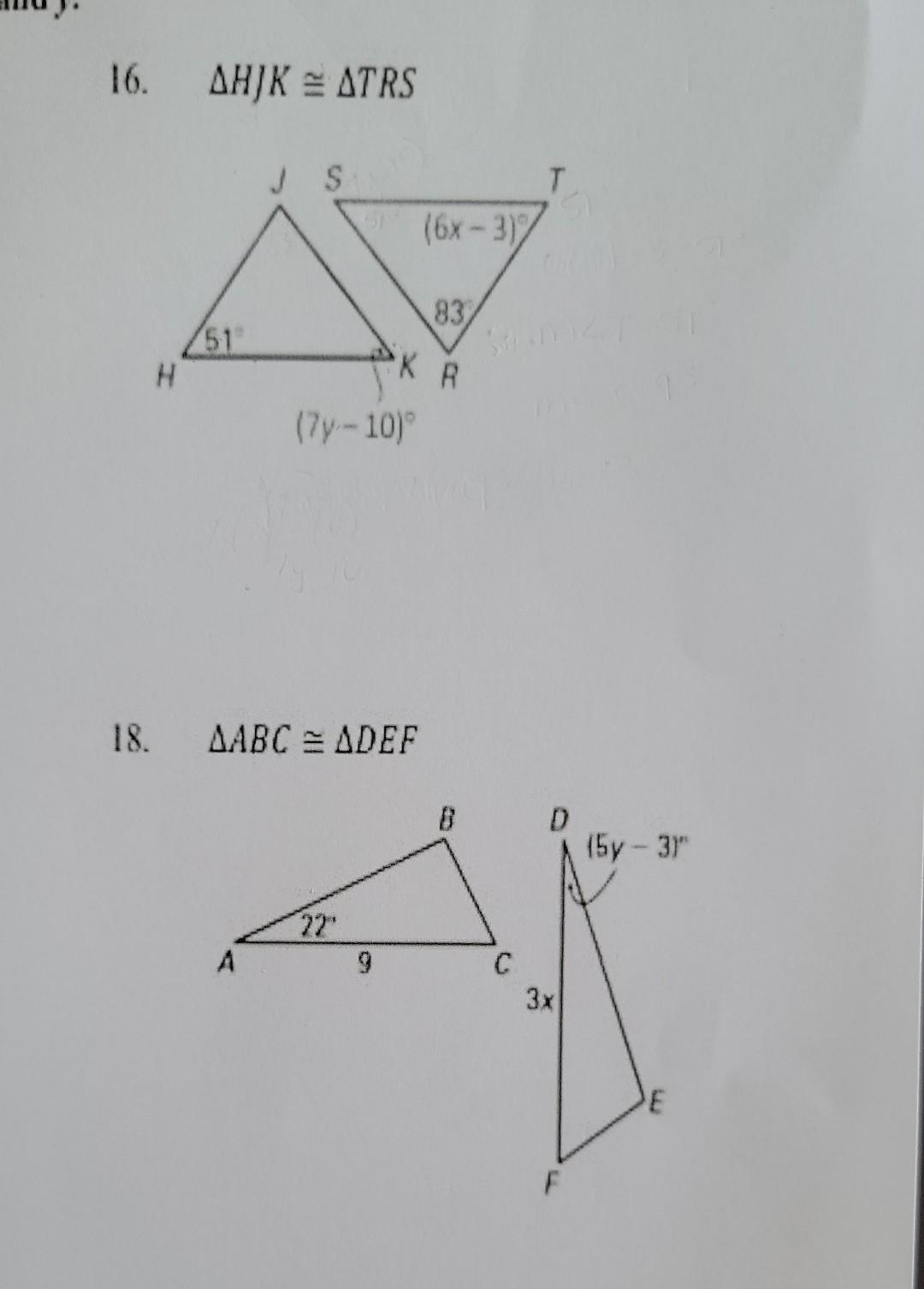 Solved 16. AHJK = ATRS JS 16x30 83) 51 H KR (7-10) 18. AABC | Chegg.com