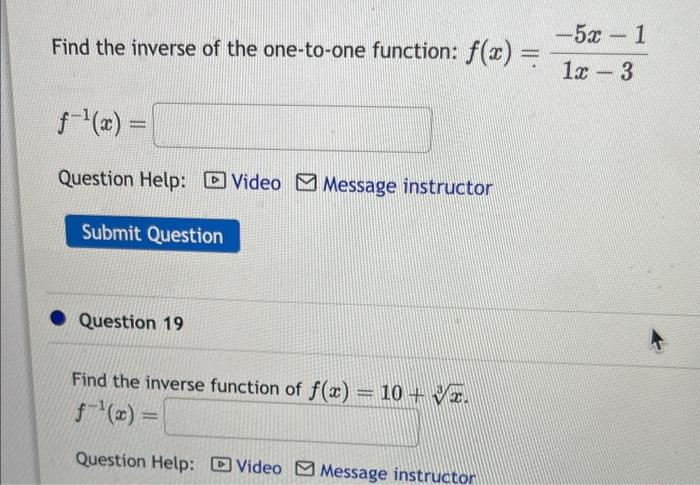 Solved Find the inverse of the one-to-one function: | Chegg.com