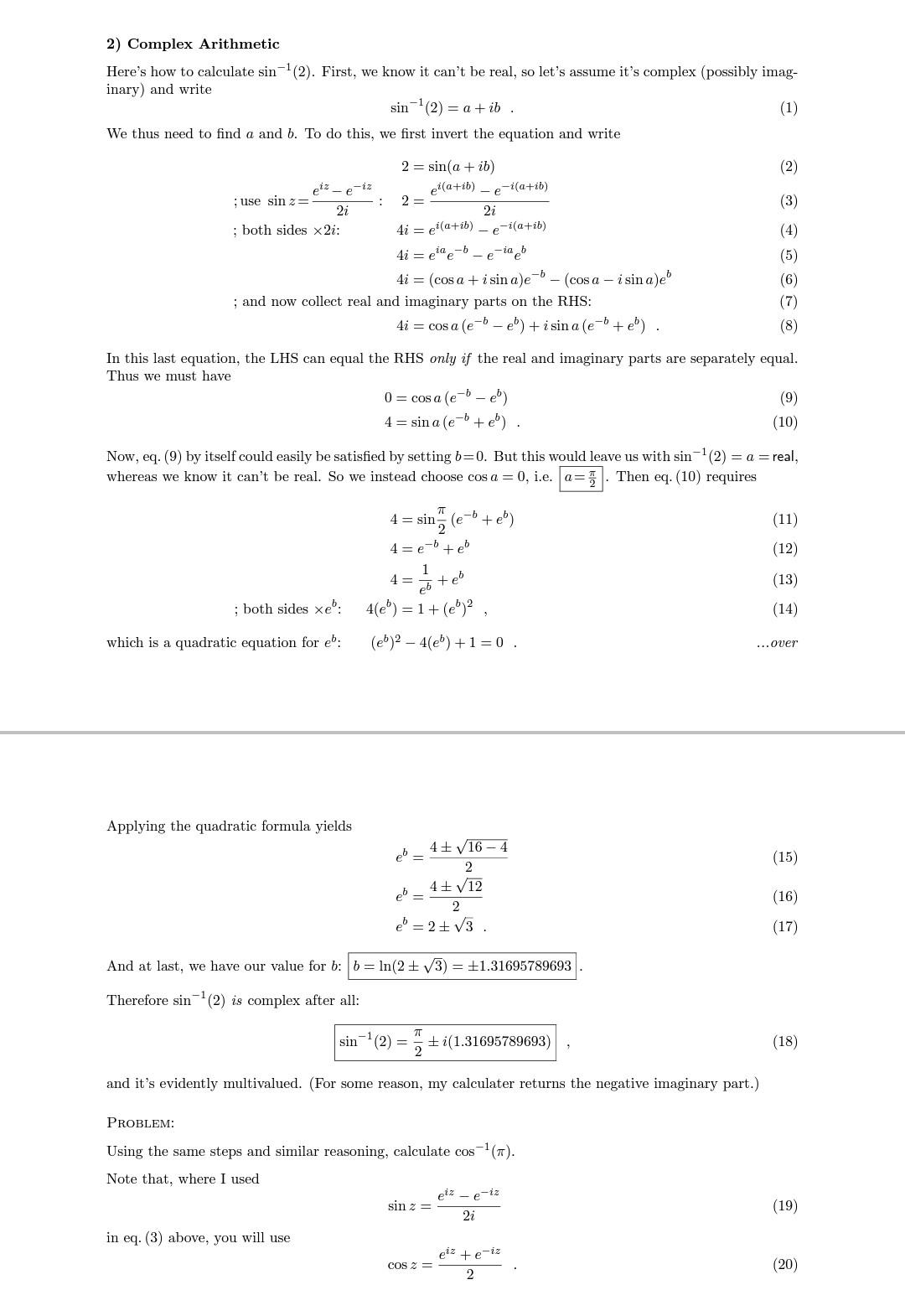 Solved 2) Complex Arithmetic Here's how to calculate | Chegg.com