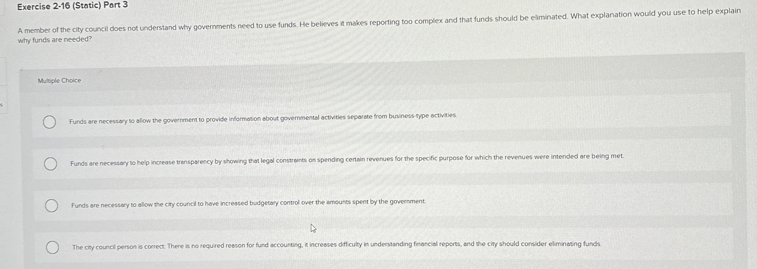 Solved Exercise 2-16 (Static) ﻿Part 3A member of the city | Chegg.com