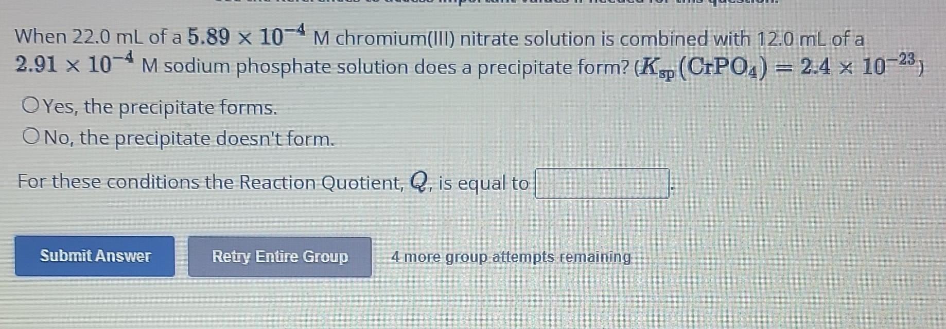 Solved When 22.0 mL of a 5.89×10−4M chromium(III) nitrate | Chegg.com