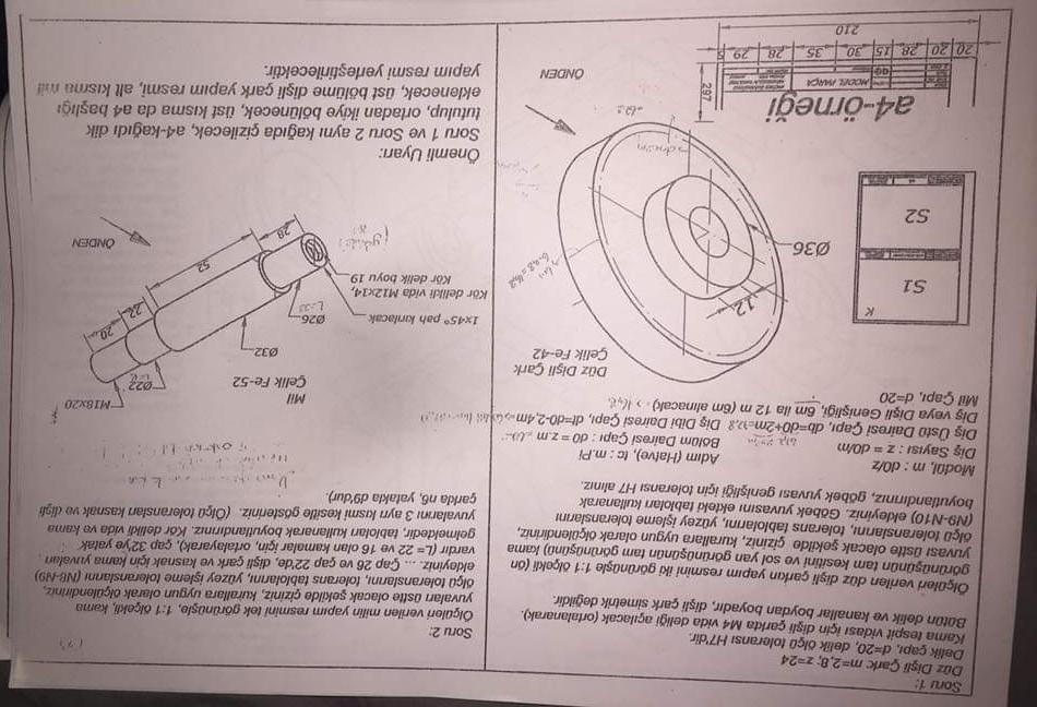 Son1 Doz Disil Cark m=2,8;2=24 Dolik capi, d=20, | Chegg.com