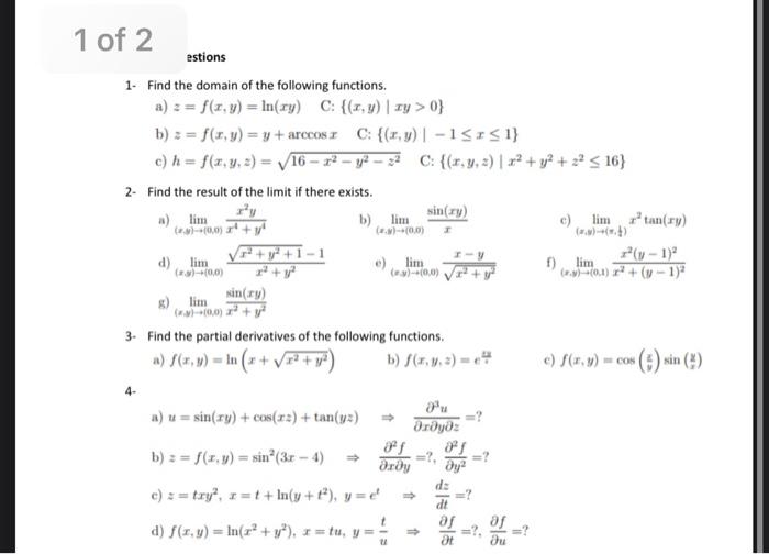 Solved 1- Find the domain of the following functions. a) | Chegg.com