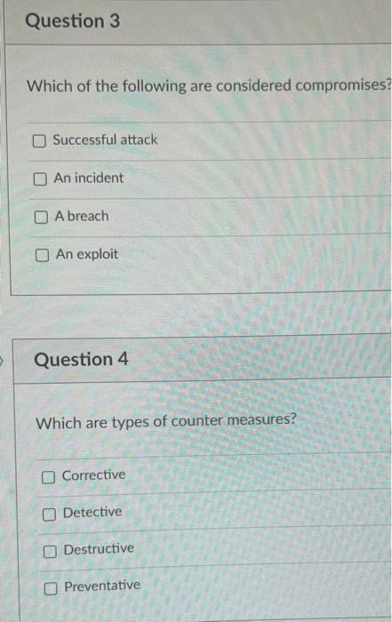 Solved Which of the following are considered compromises? | Chegg.com