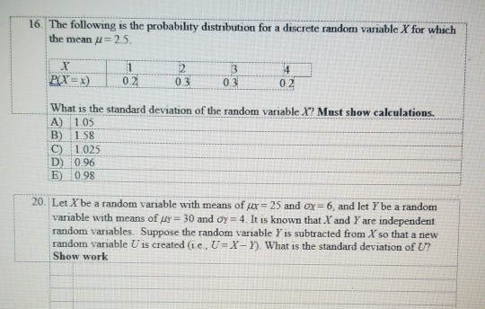 Solved 16. The following is the probability distribution for | Chegg.com