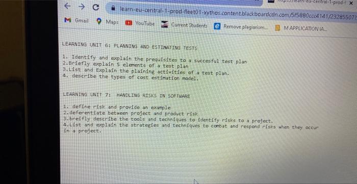 Solved LEARNING UNIT 6: PLANNING AND ESTINATING TESTS 1. | Chegg.com