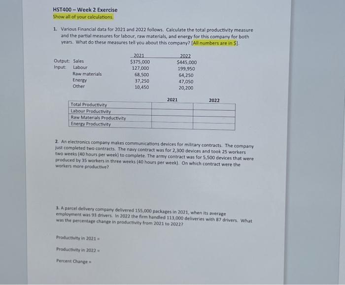 Solved HST400-Week 2 Exercise Show all of your calculations. | Chegg.com