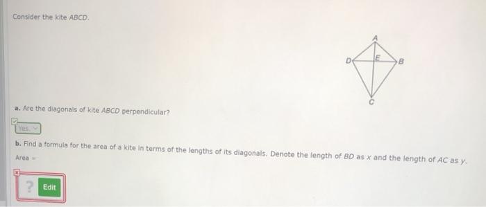 Solved Consider the kite ABCD a. Are the diagonals of kite | Chegg.com