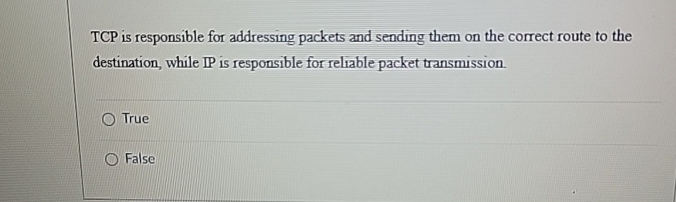 Solved TCP is responsible for addressing packets and sending | Chegg.com