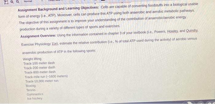 Assignment Background and Learning Objectives: Cells | Chegg.com