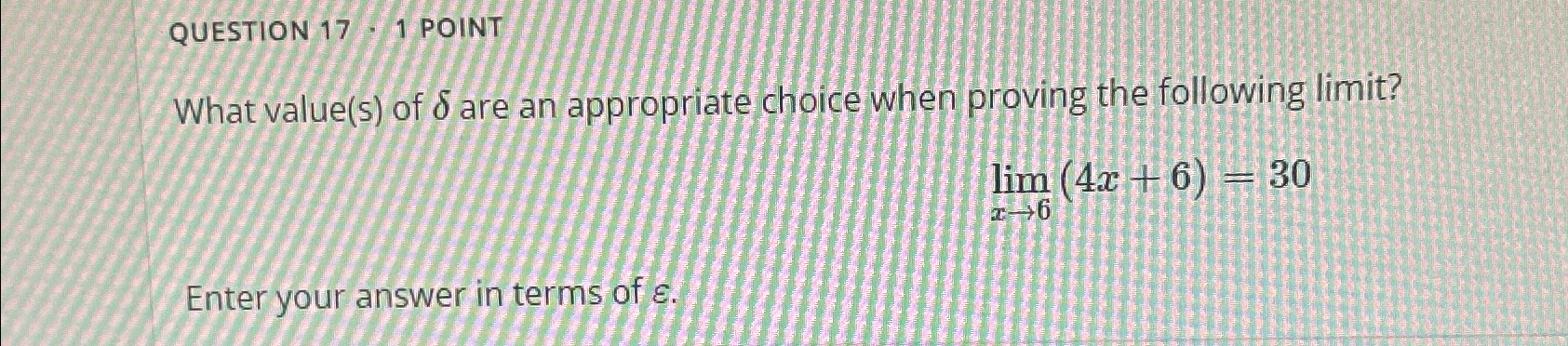 Solved QUESTION 17,1 ﻿POINTWhat value(s) ﻿of δ ﻿are an | Chegg.com