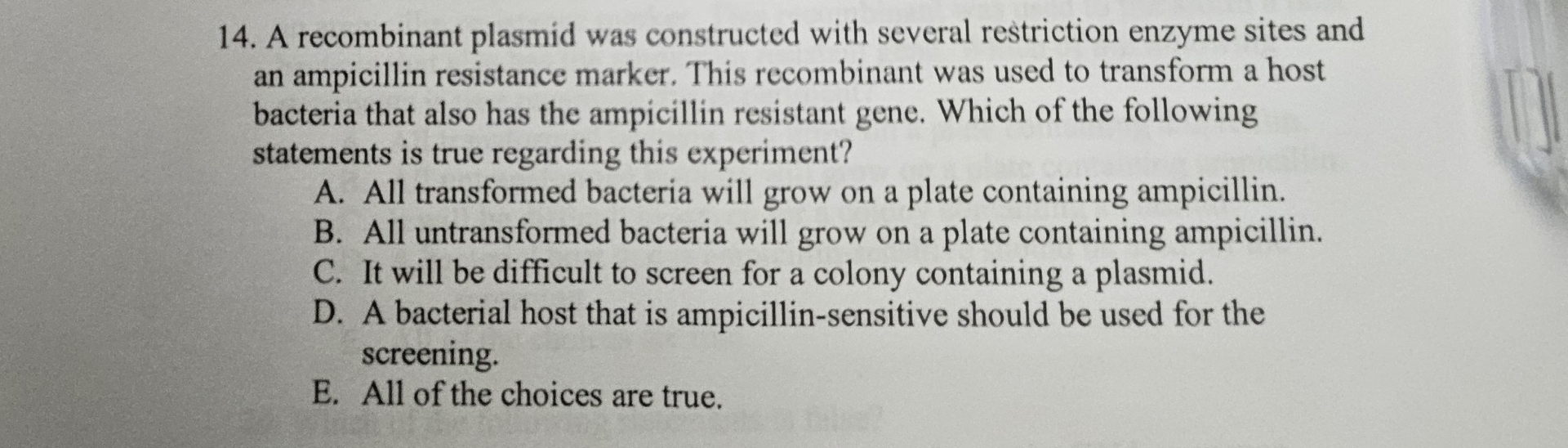 Solved A recombinant plasmid was constructed with several | Chegg.com