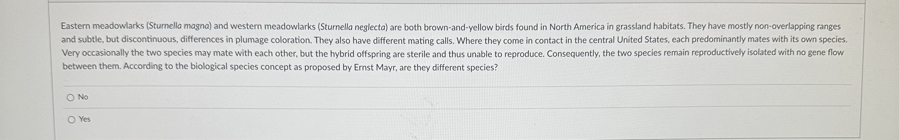 Solved Eastern meadowlarks (Sturnella magna) ﻿and western | Chegg.com
