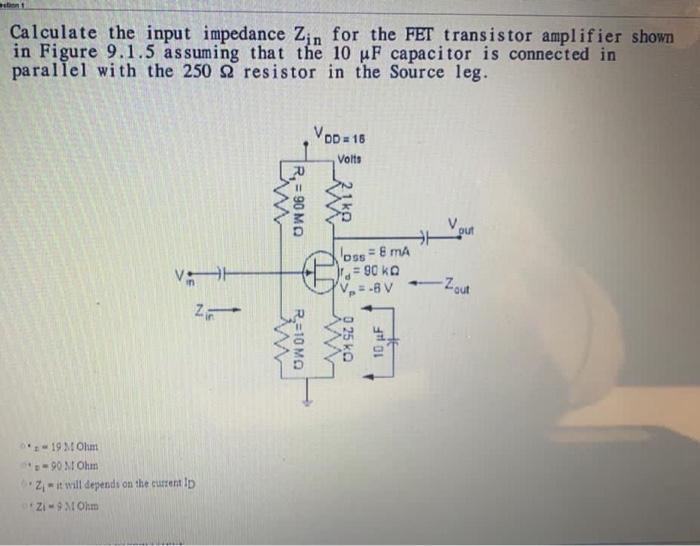 Solved Calculate the input impedance Zin for the FET | Chegg.com