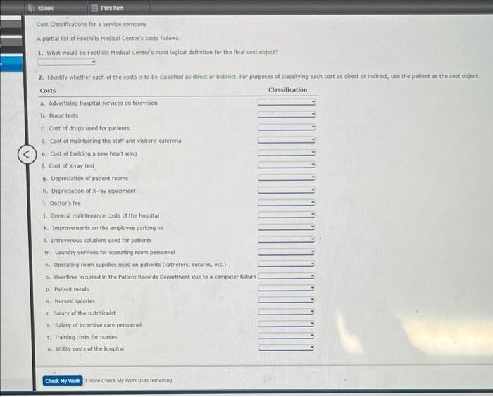 Solved classifying cost. classify each cost as either a | Chegg.com