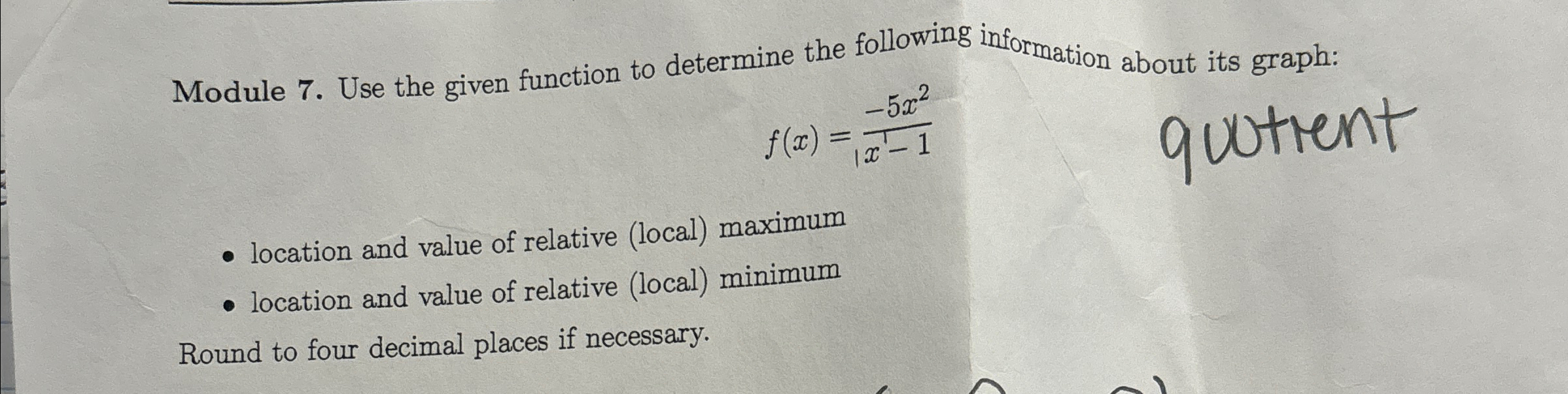 Solved Module 7. ﻿Use the given function to determine the | Chegg.com