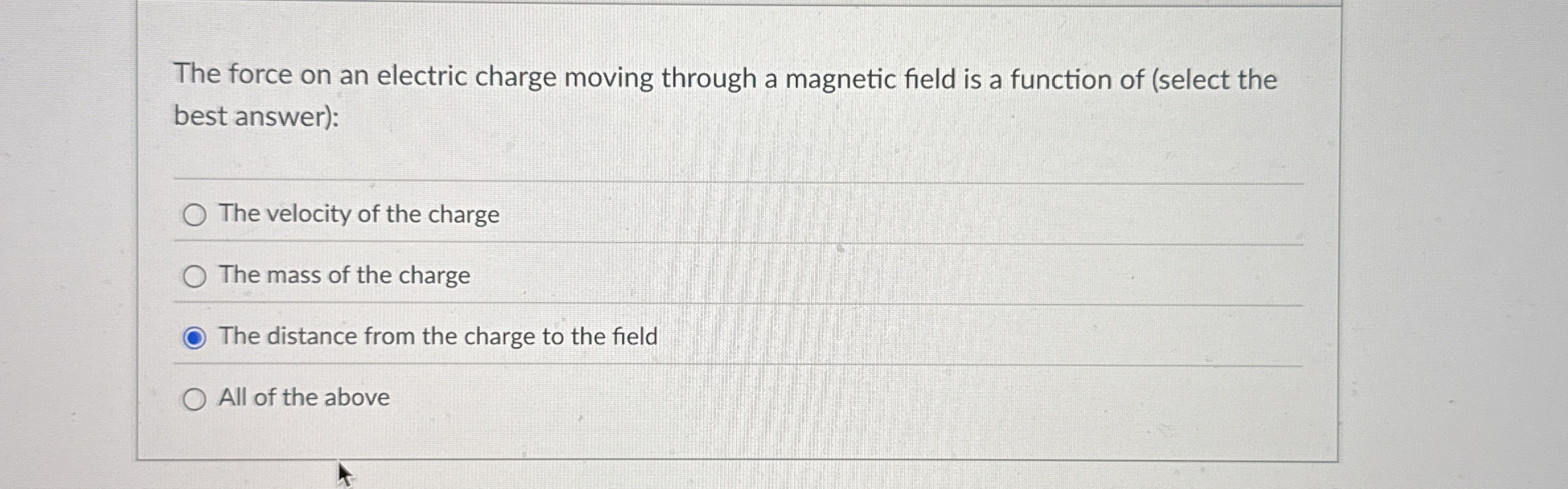 Solved The force on an electric charge moving through a | Chegg.com