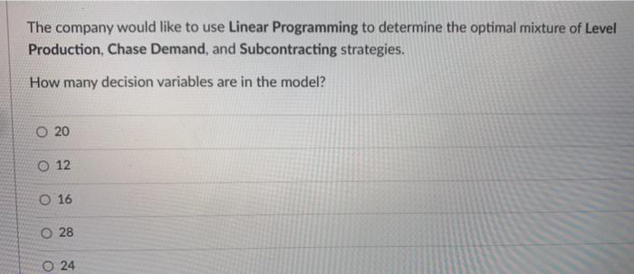 Solved The company would like to use Linear Programming to | Chegg.com