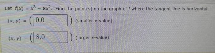 Solved Let f(x)=x3−8x2. Find the point(s) on the graph of f | Chegg.com