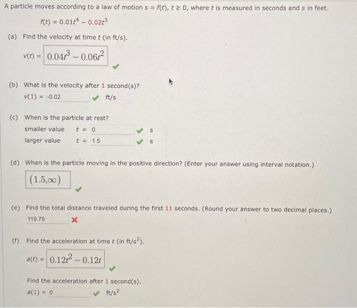 Solved A particle moves according to a law of motion | Chegg.com