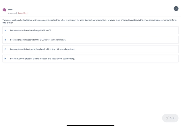 Solved Actin Unanswered. Due on May 2 Actin monomers can | Chegg.com
