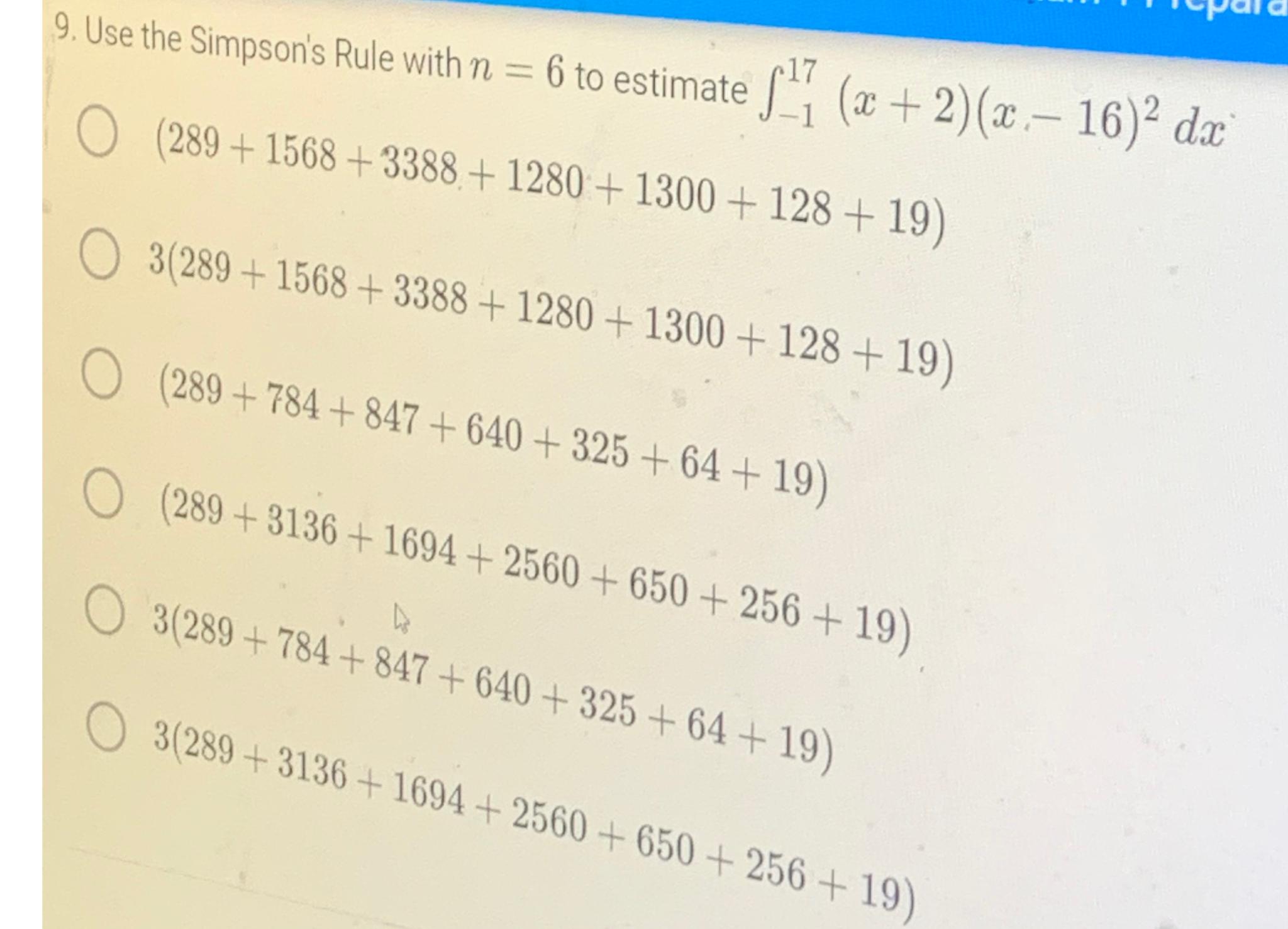 Solved Use the Simpson's Rule with n=6 ﻿to estimate | Chegg.com