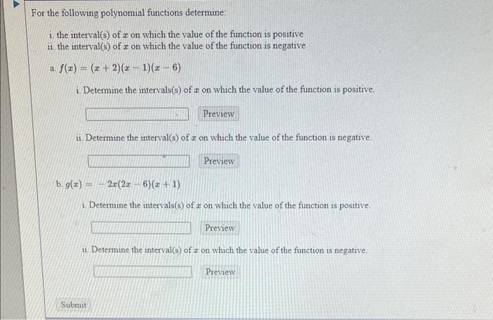 Solved For the following polynomial functions determine: i. | Chegg.com