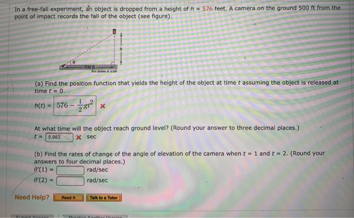 Solved In a free-fall experiment, an object is dropped from | Chegg.com
