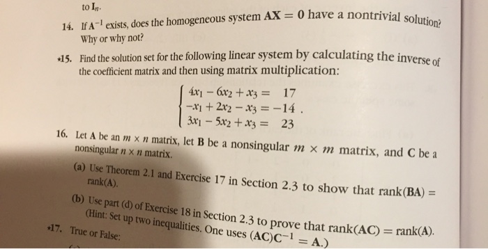 Solved have a nontrivial solution? to I, 14. If A-exists, | Chegg.com