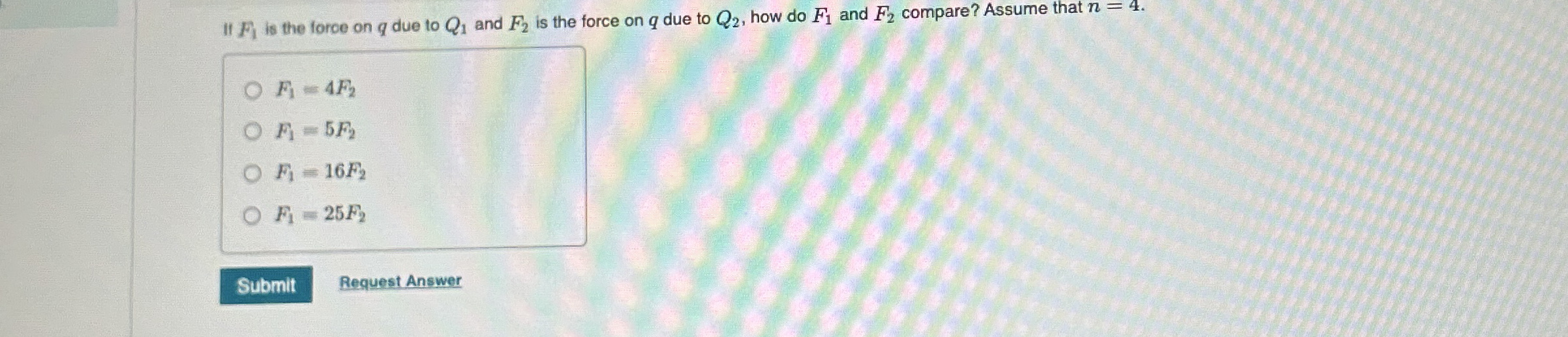 Solved II F1 ﻿is the force on q ﻿due to Q1 ﻿and F2 ﻿is the | Chegg.com
