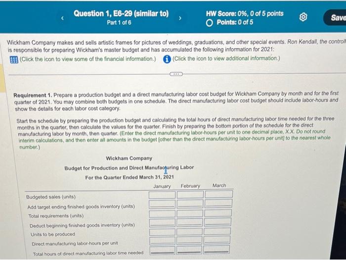 Solved Wickham Company makes and sells artistic frames for | Chegg.com
