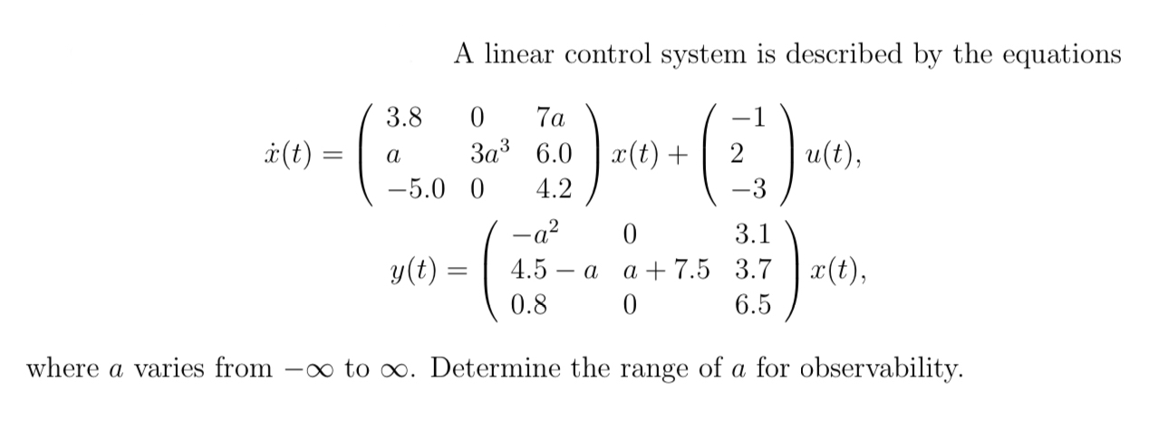 Solved A linear control system is described by the equations | Chegg.com