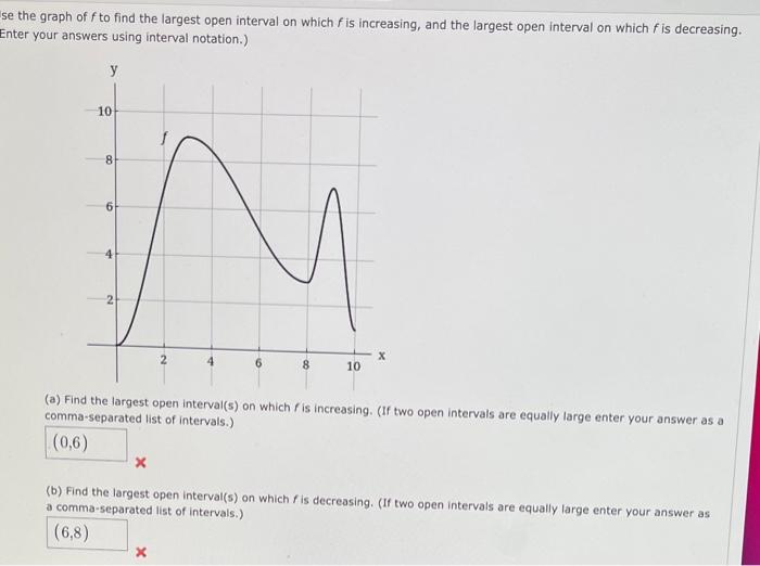Solved se the graph of f to find the largest open interval | Chegg.com