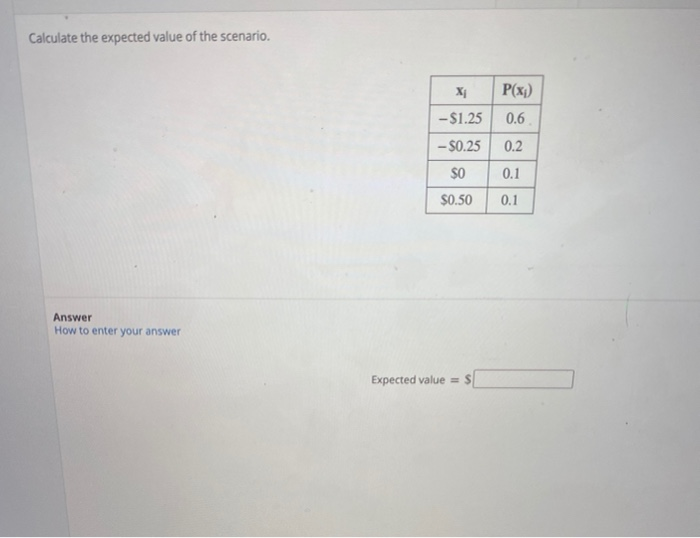 Solved Calculate the expected value of the scenario. X; | Chegg.com