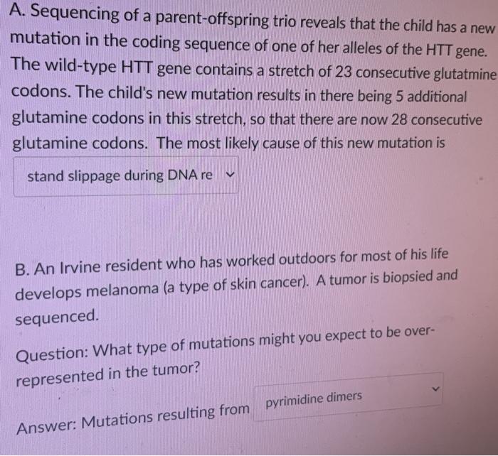 Solved A. Sequencing of a parent-offspring trio reveals that | Chegg.com