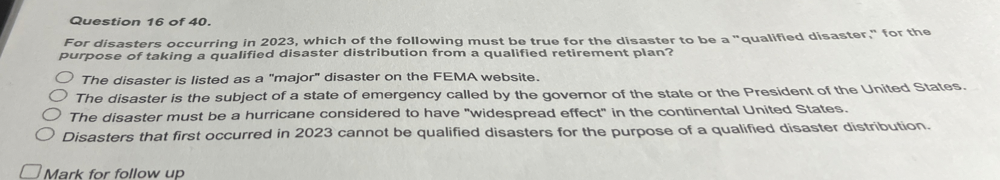 Solved Question 16 ﻿of 40.For disasters occurring in 2023, | Chegg.com