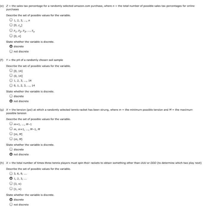 Solved For each random variable defined here, describe the | Chegg.com