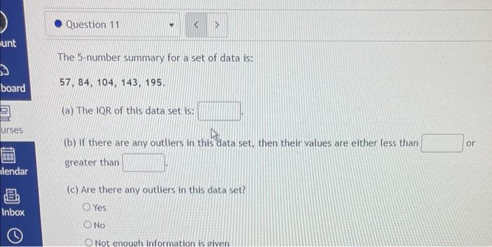 Solved The 5-number summary for a set of data is: | Chegg.com
