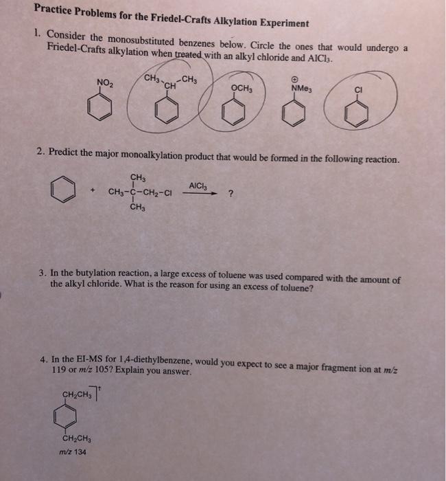 Solved Practice Problems for the Friedel-Crafts Alkylation | Chegg.com