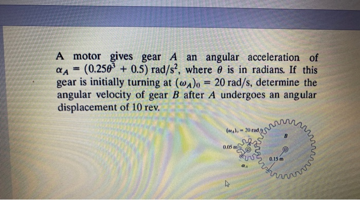 Solved A motor gives gear A an angular acceleration of QA = | Chegg.com