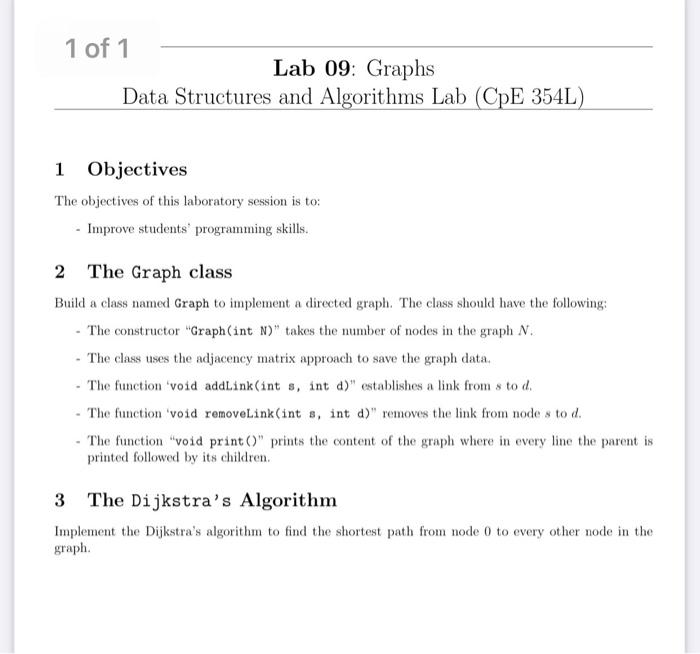 Solved 1 Of 1 Lab 09 Graphs Data Structures And Algorithms
