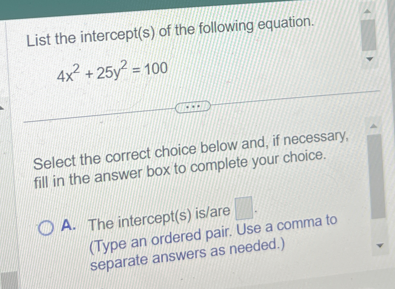 Solved List the intercept(s) ﻿of the following | Chegg.com