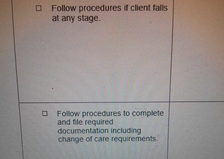 Solved Follow procedures if client falls at any stage.Follow | Chegg.com