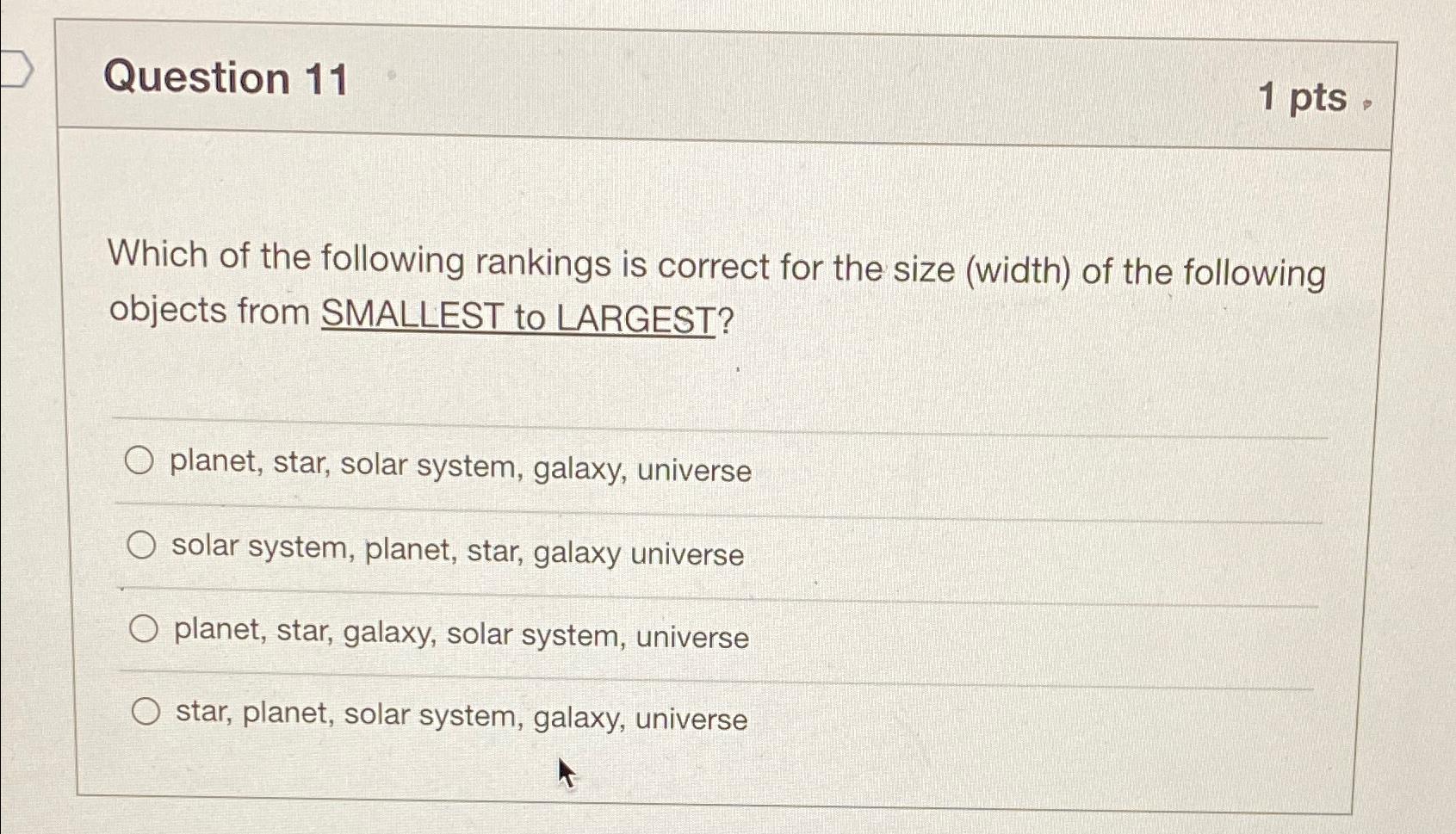 Solved Question 111 ﻿pts .Which of the following rankings is | Chegg.com