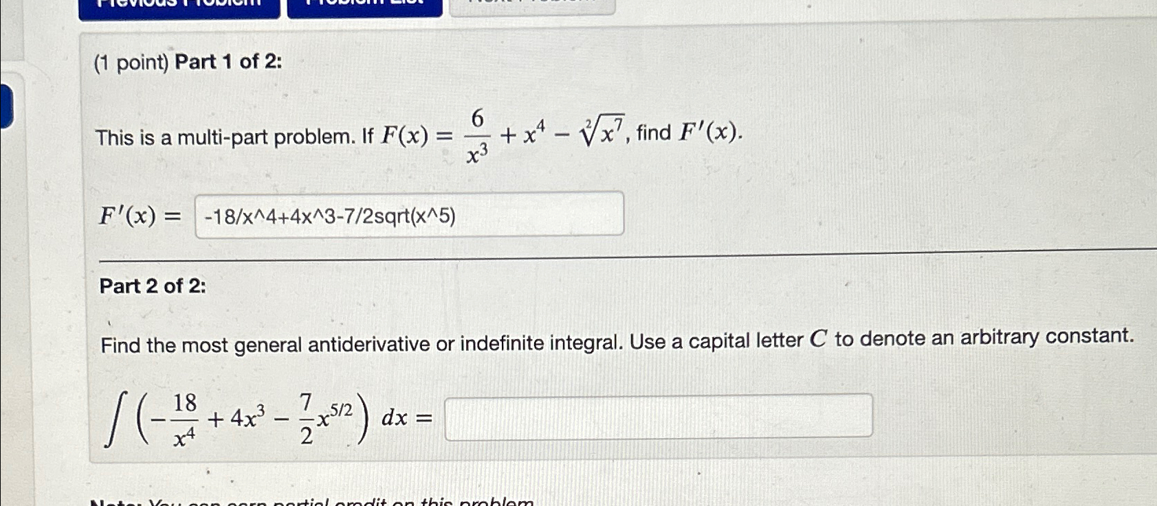 Solved (1 ﻿point) ﻿Part 1 ﻿of 2:This is a multi-part | Chegg.com