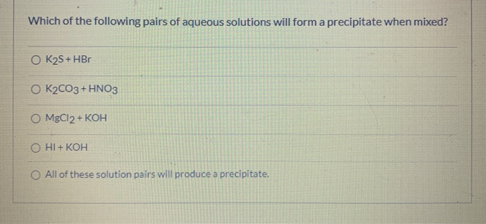 Solved Which of the following pairs of aqueous solutions | Chegg.com