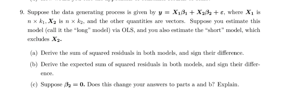 Solved Suppose the data generating process is given by | Chegg.com